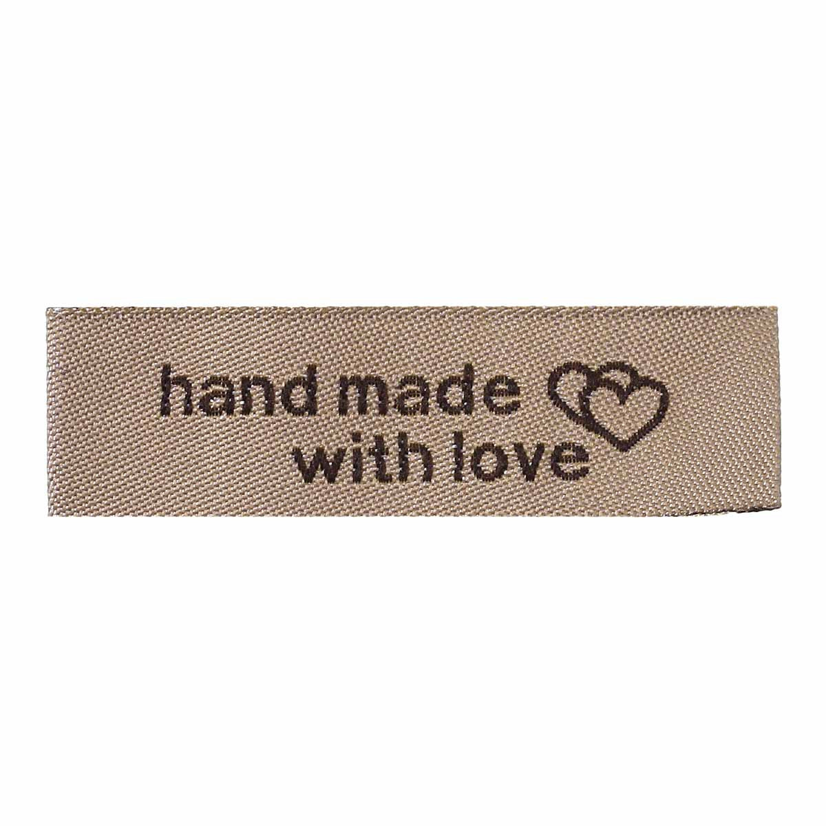 50 Count Handmade Fabric Labels with Interlocking Hearts Light Coffee ...
